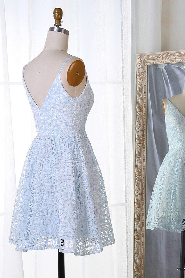 Buy A-Line Spaghetti V-neck Short Prom Dresses Lace Homecoming Dress OM301